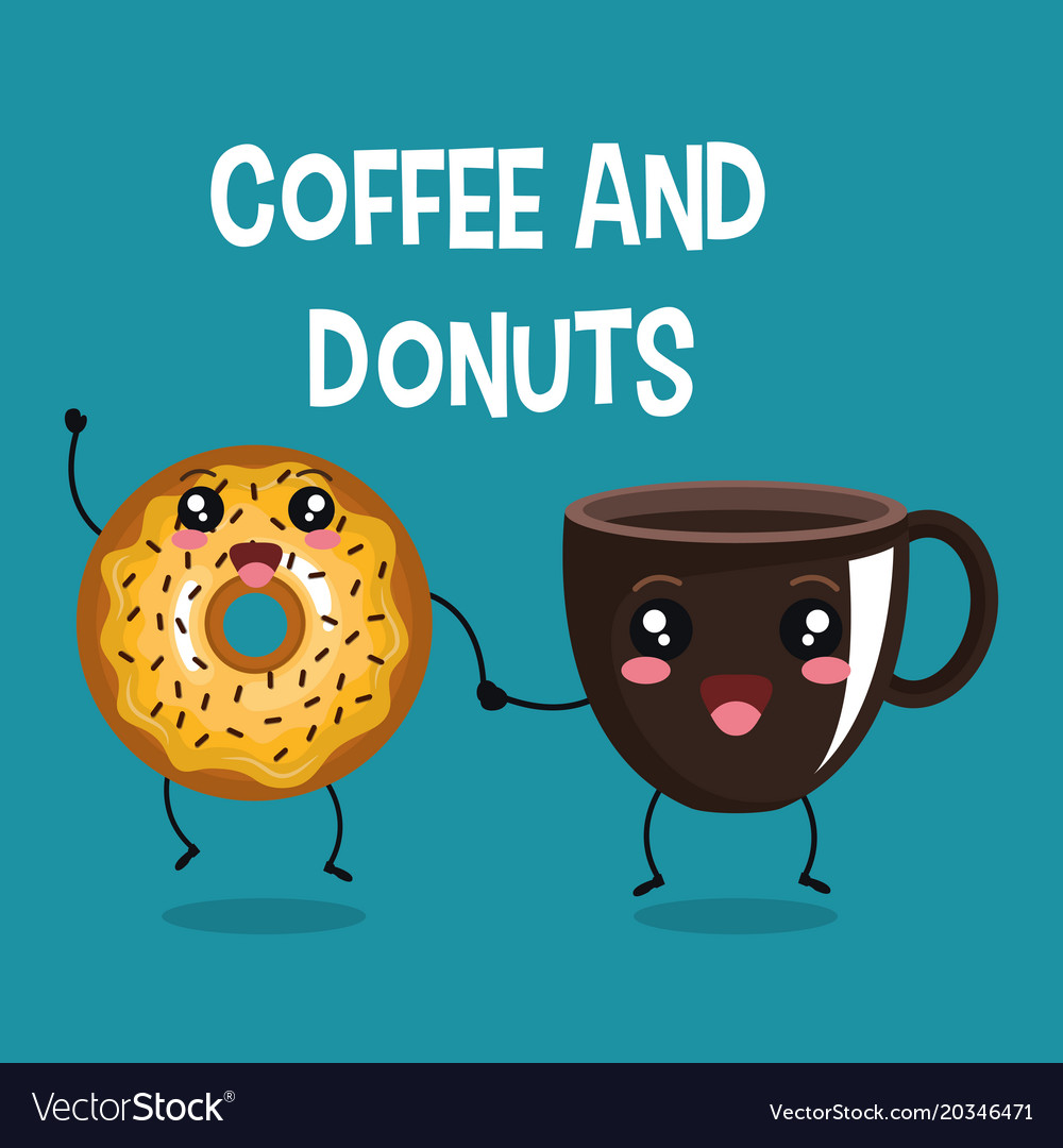 Delicious coffee cup and donuts kawaii character Vector Image