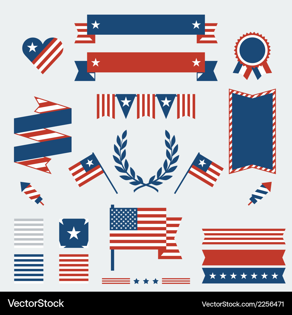 Independence day ribbons badges and decorative Vector Image