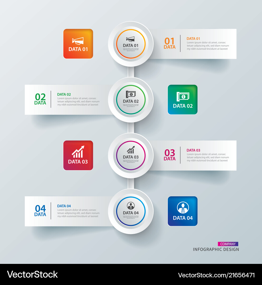 Infographics tab in horizontal paper index with 4 Vector Image