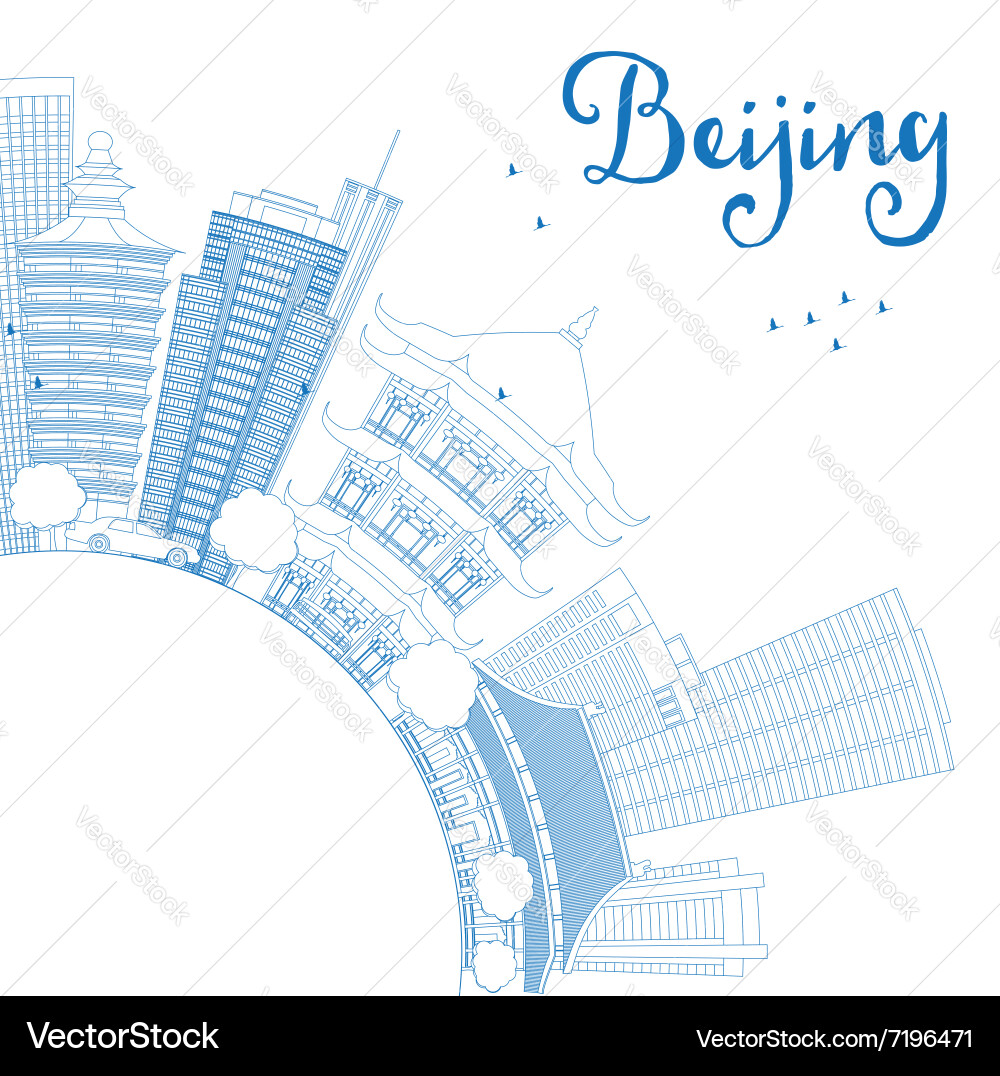 Outline beijing skyline with blue buildings Vector Image