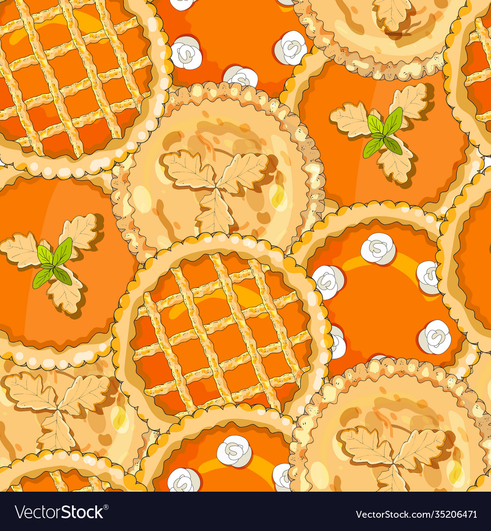 Seamless pattern with pumpkin pies theme Vector Image