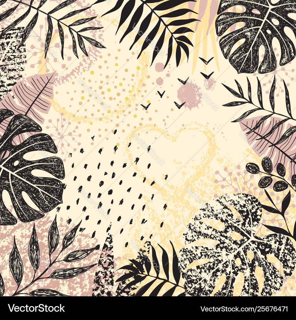 Square floral background with monochrome tropical Vector Image