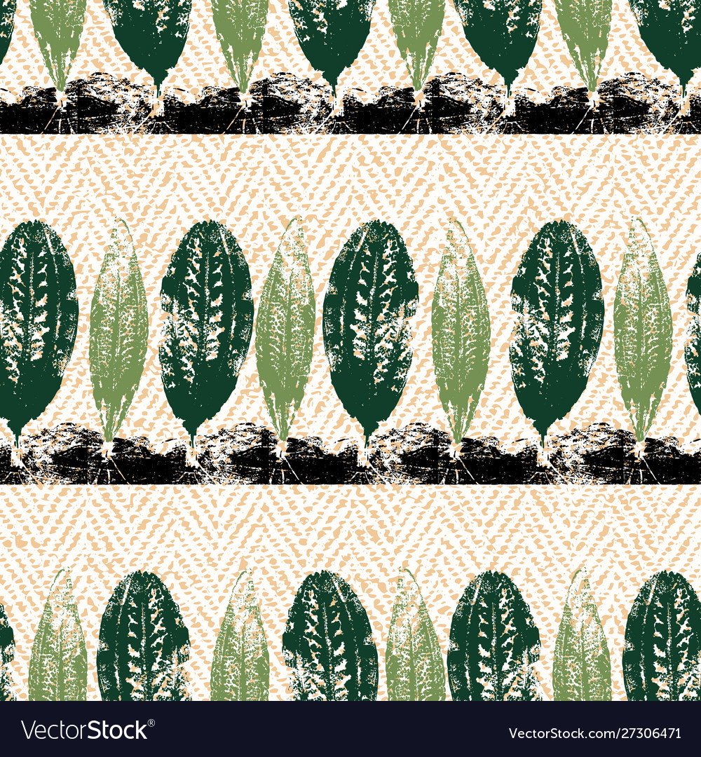 Stylized textured ink leaf trees Royalty Free Vector Image