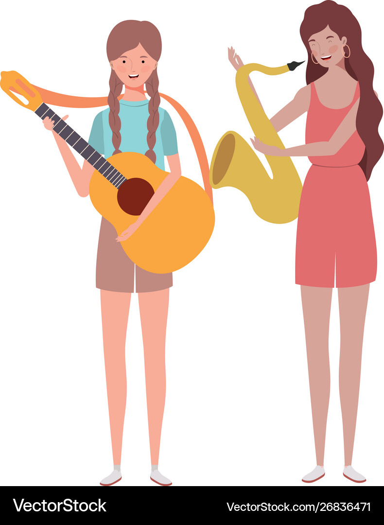 Women with musicals instruments on white Vector Image