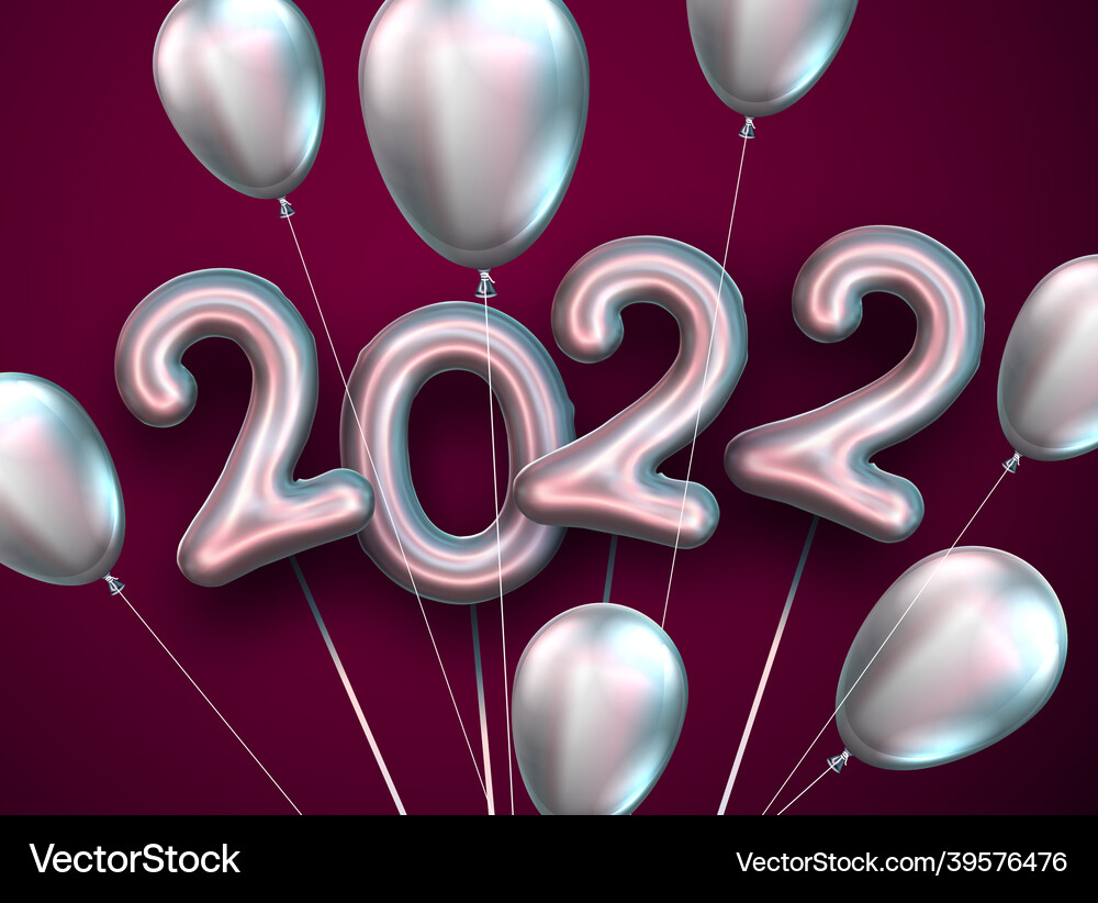 Bundle of 2022 sign with silver balloons Vector Image