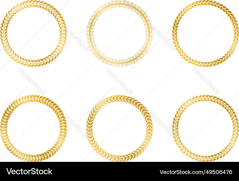 Collection of round golden frames from laurel Vector Image