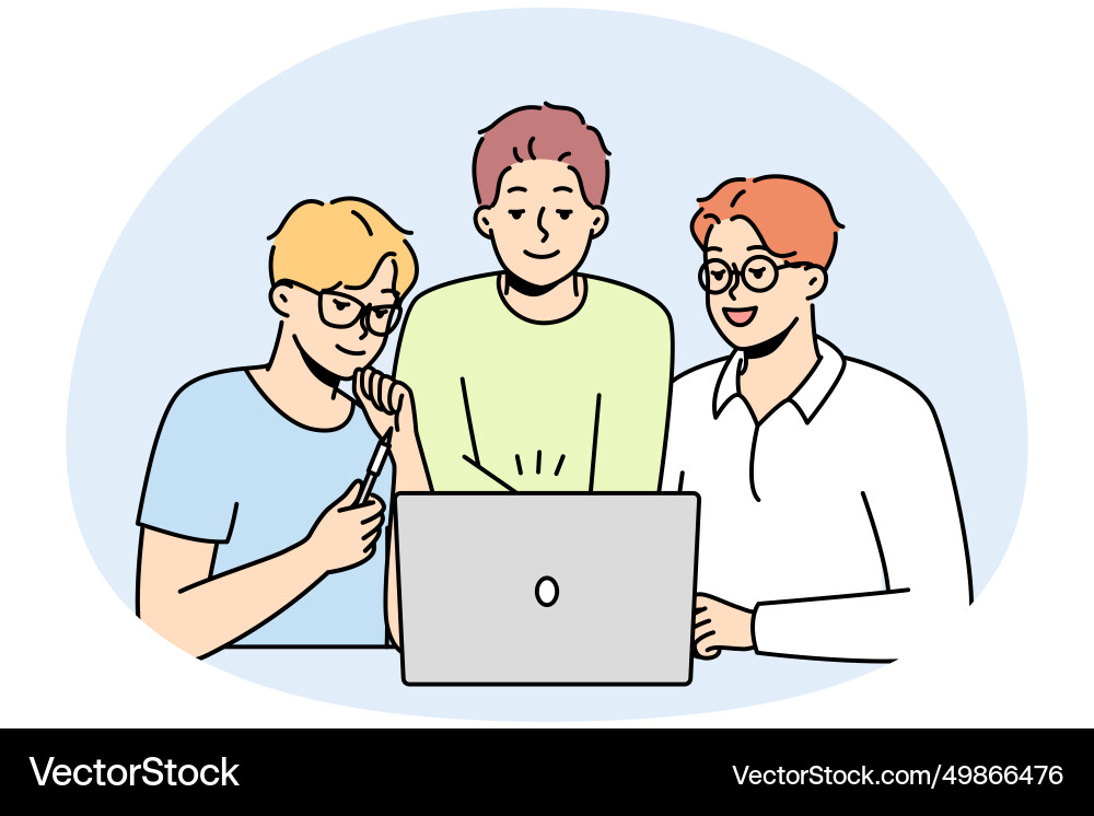 Male colleagues working together on laptop Vector Image