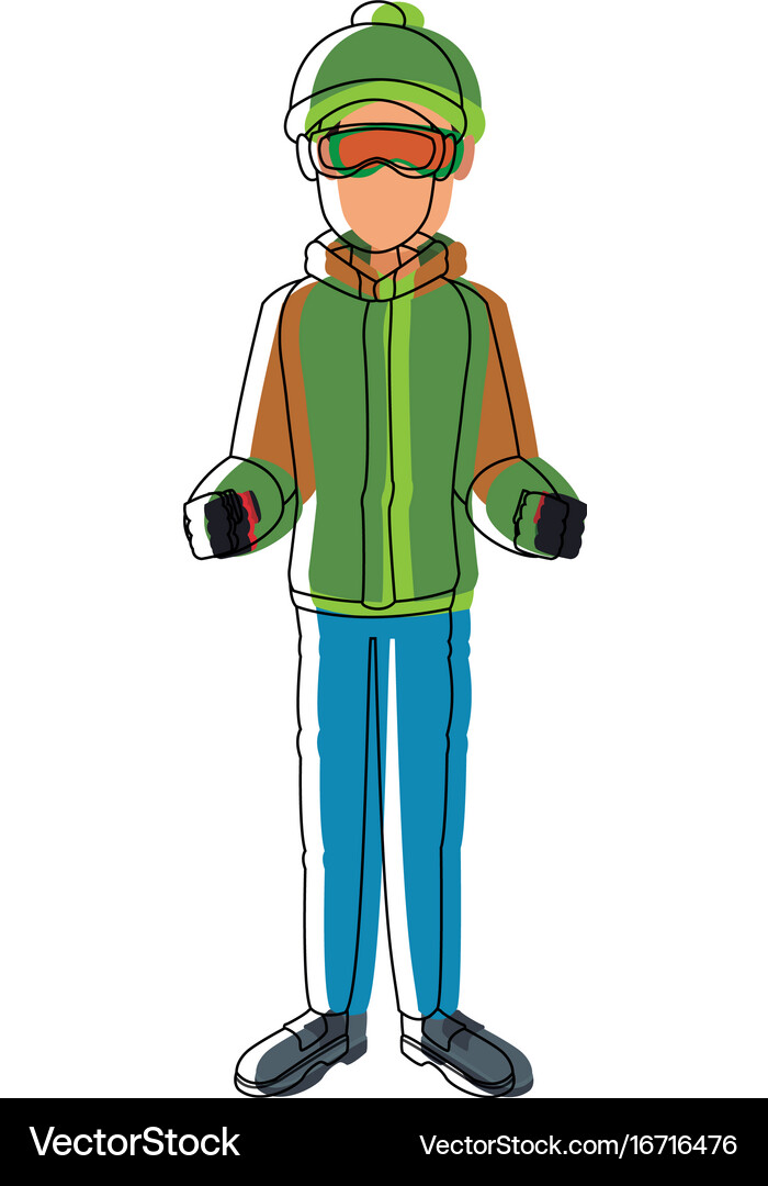 Man with clothes snow hat and sticks ski Vector Image