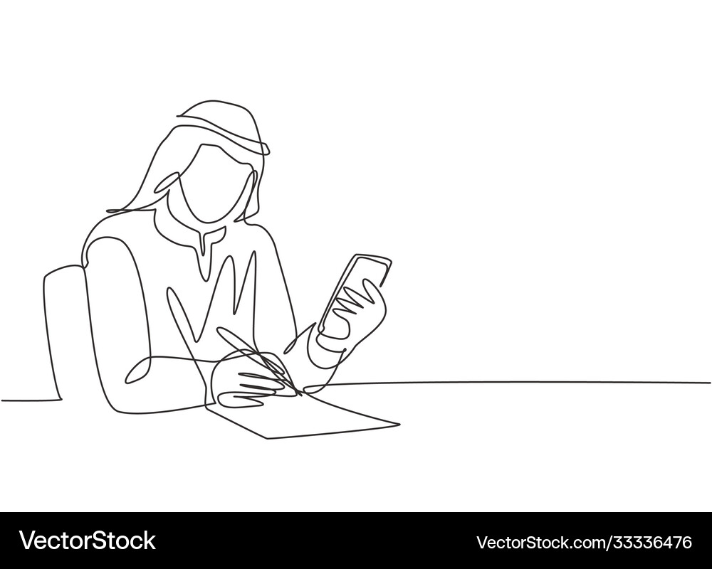 One single line drawing young happy male Vector Image