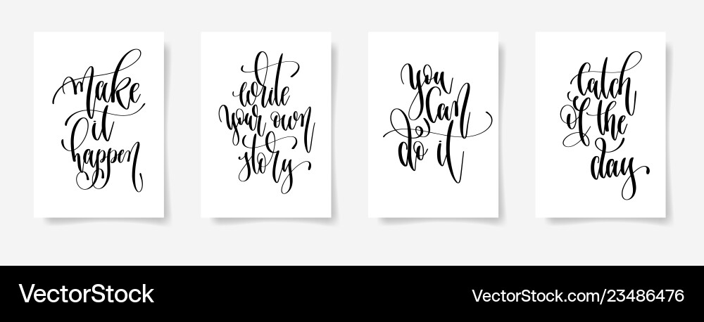 Set of four calligraphy posters on a white sheet Vector Image