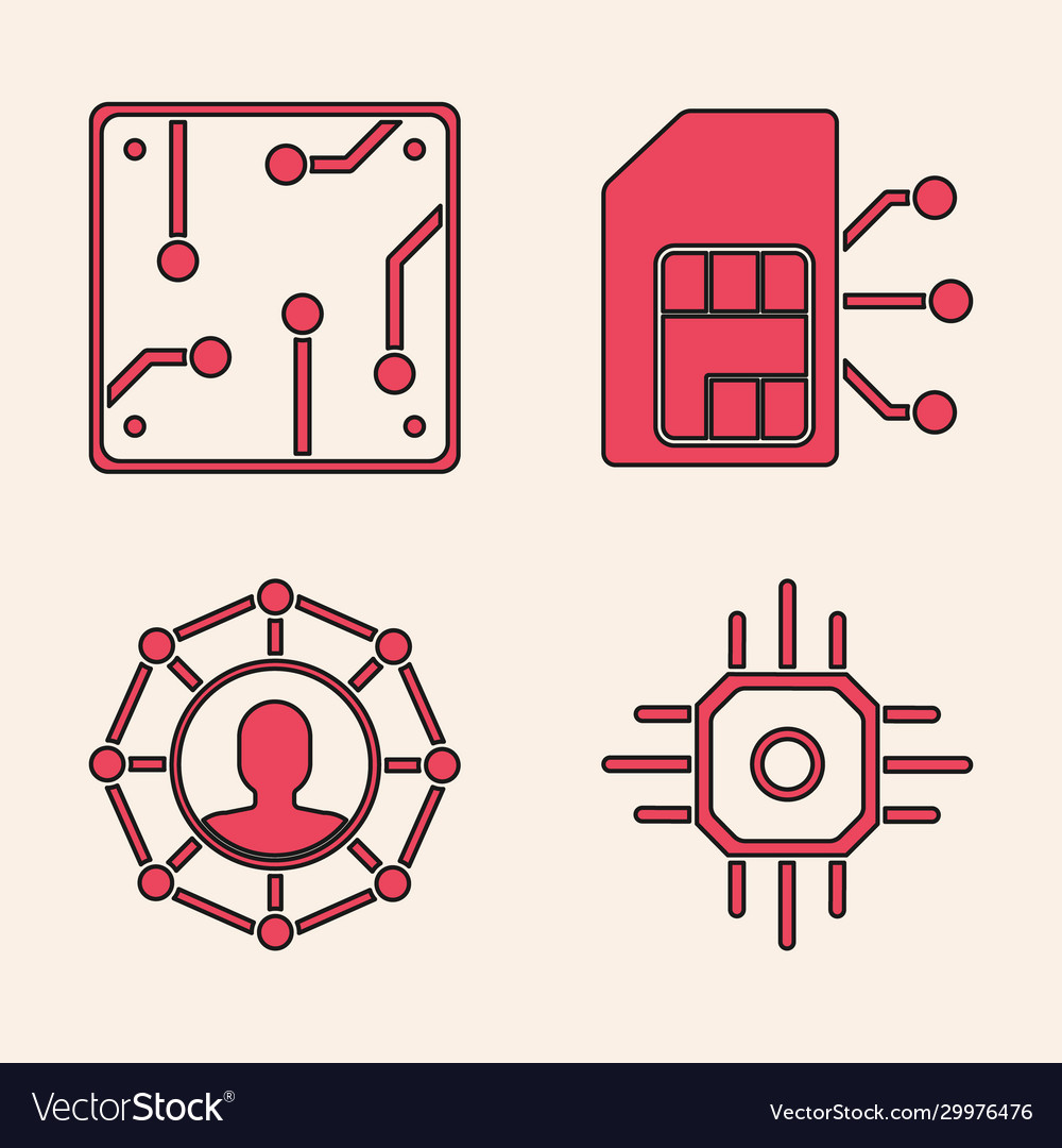 Set processor processor sim card and project Vector Image