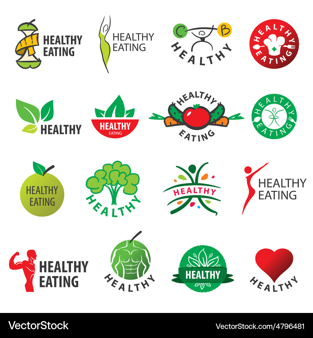 Biggest collection logos healthy eating Royalty Free Vector