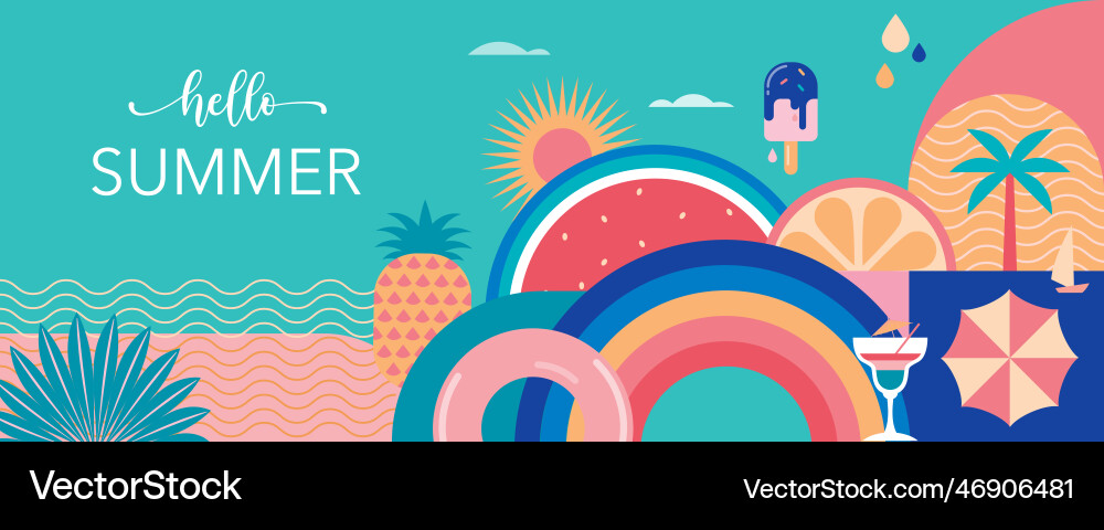 Colorful geometric summer background poster Vector Image