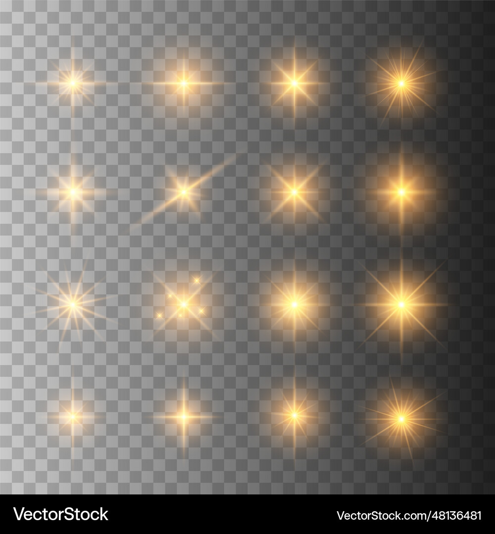 Gold color shining star collection Royalty Free Vector Image