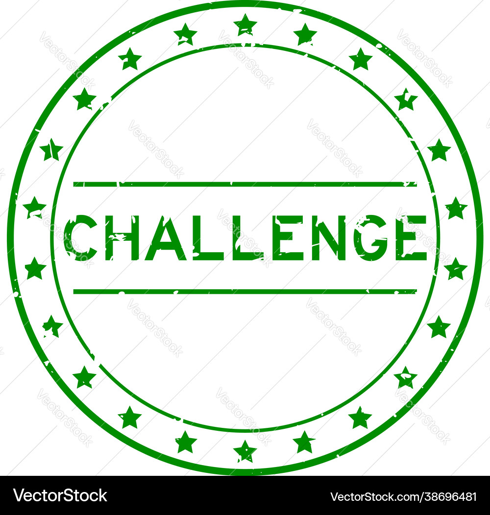 Grunge green challenge word round rubber seal Vector Image