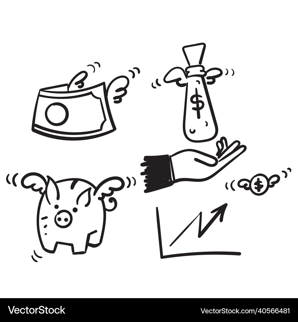 Hand drawn doodle money related with wing flying Vector Image