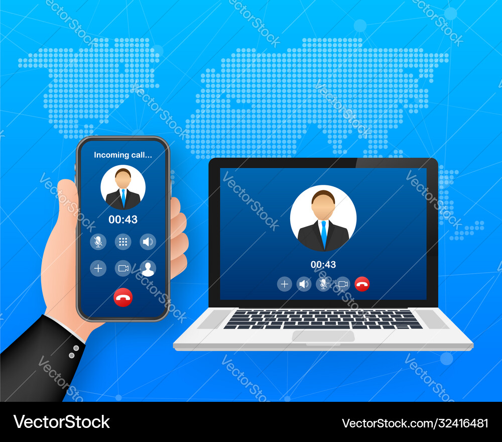 Incoming video call on laptop Royalty Free Vector Image