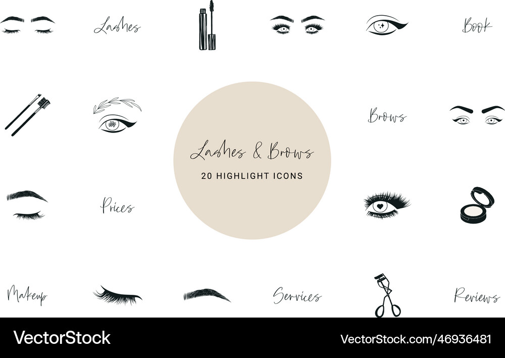 Lashes and brows beauty icons Royalty Free Vector Image