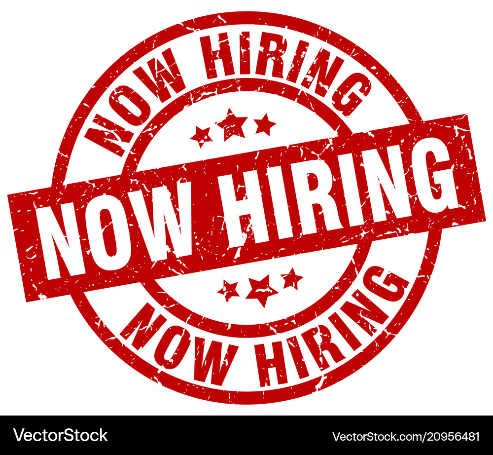 Now hiring round red grunge stamp Royalty Free Vector Image