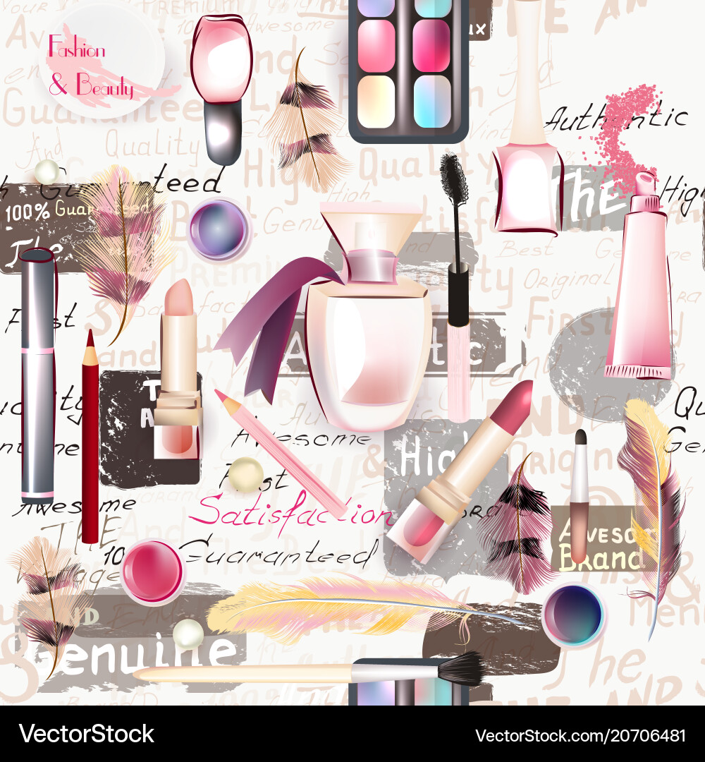 Seamless fashion pattern with cosmetic Royalty Free Vector