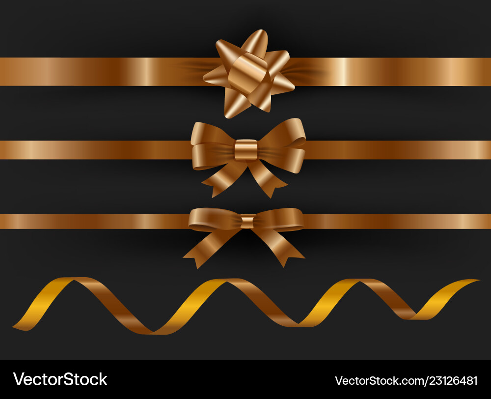 Set decorative golden ribbons on black Royalty Free Vector