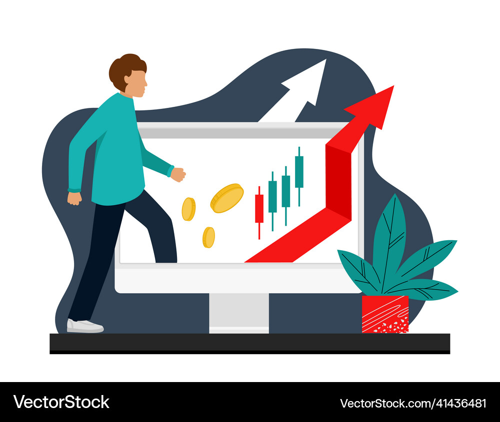 Trader tracks the charts at the computer trading Vector Image