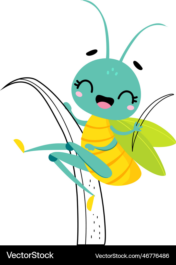 Cute grasshopper funny insect cartoon character Vector Image