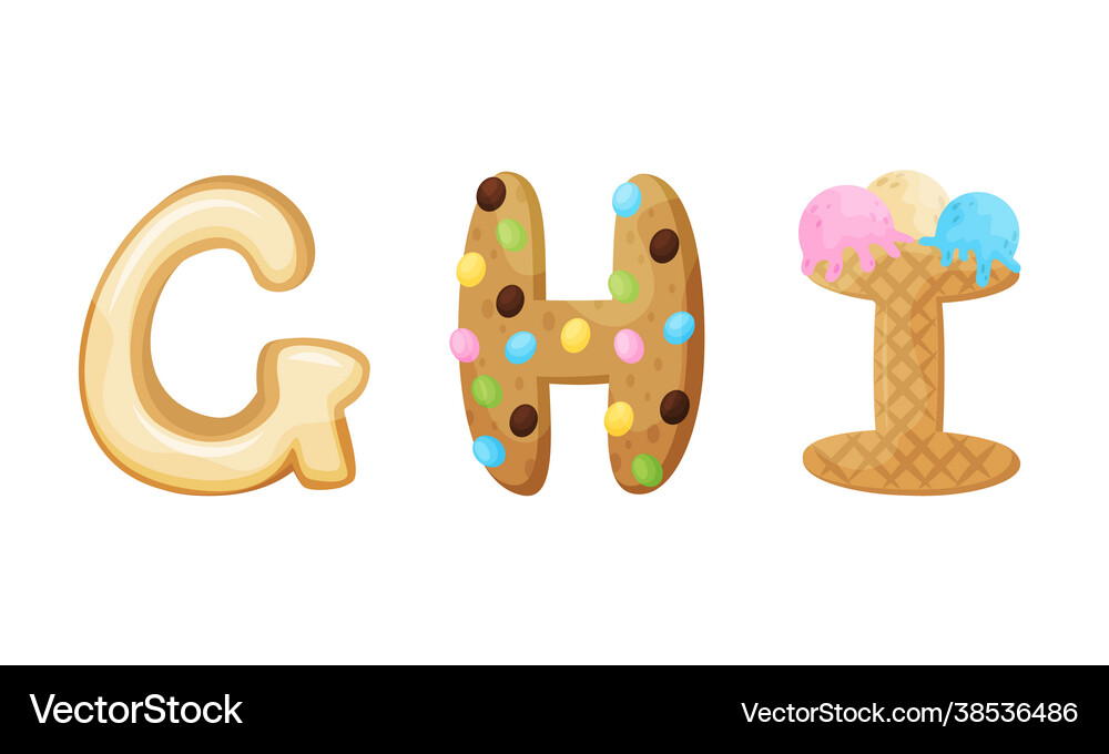 Delicious candy and sweet pastry alphabet Vector Image