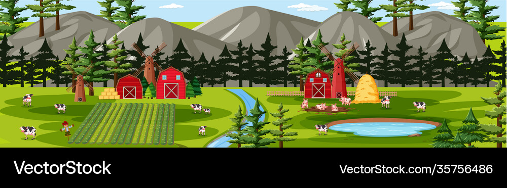Farm nature with barns landscape scene Royalty Free Vector