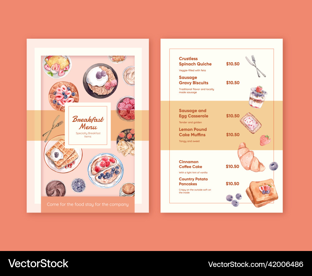 Menu template with specialty breakfast Royalty Free Vector