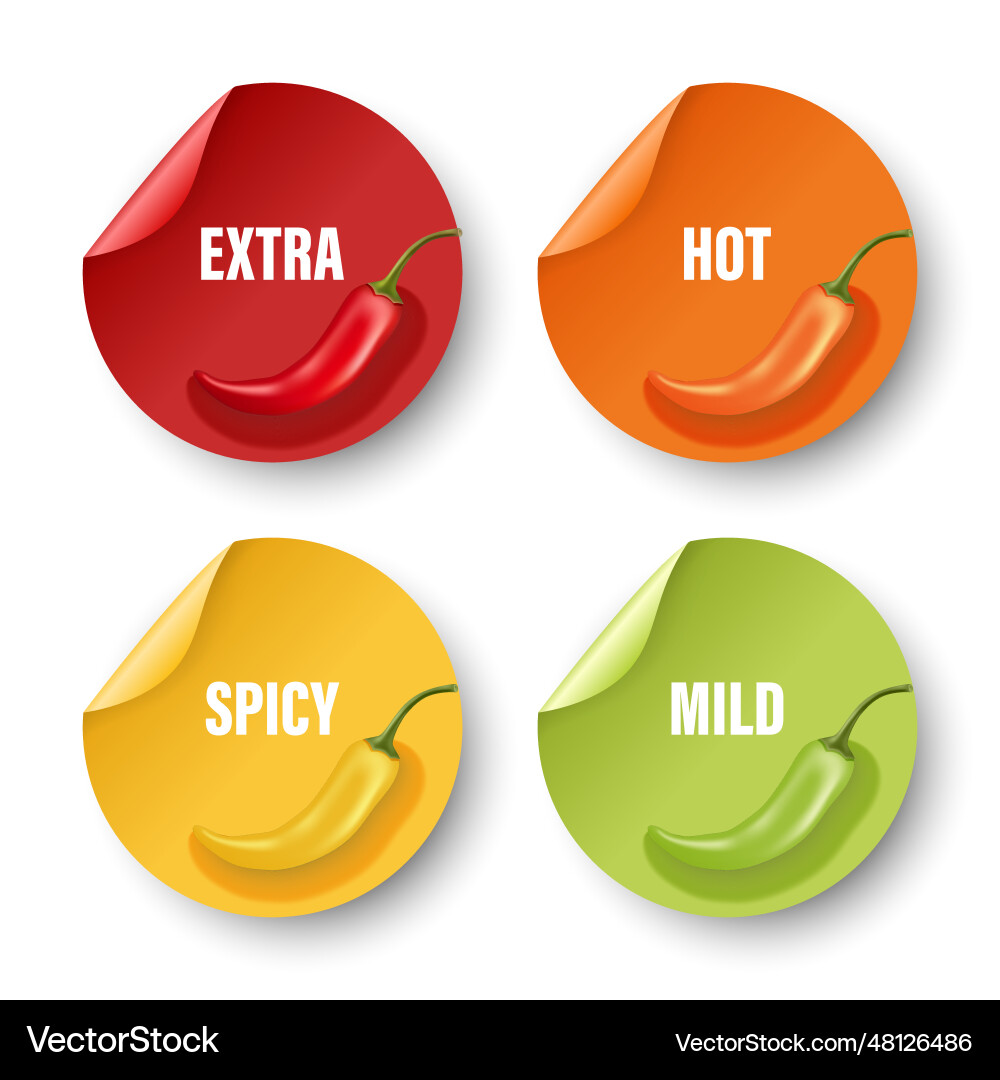 Realistic round stickers with spicy chili Vector Image
