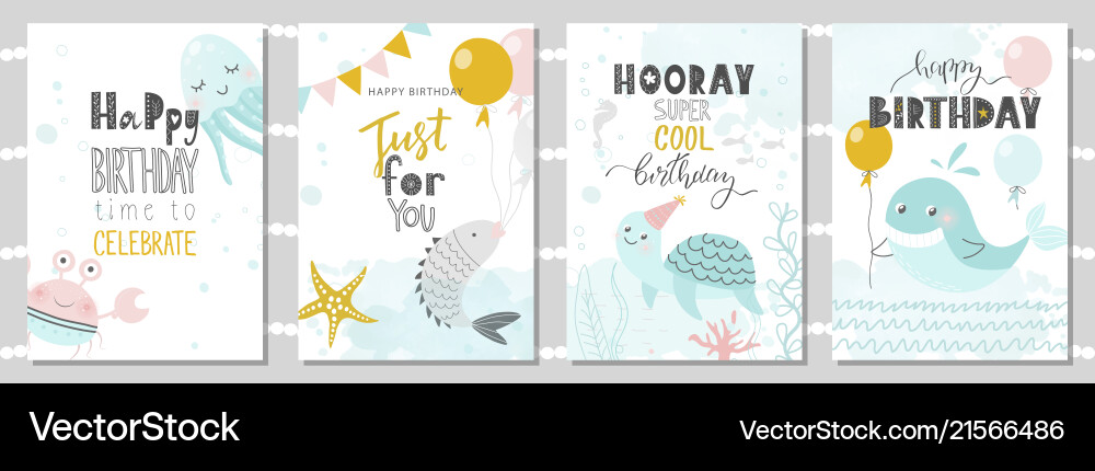 Set birthday greeting cards and party Royalty Free Vector
