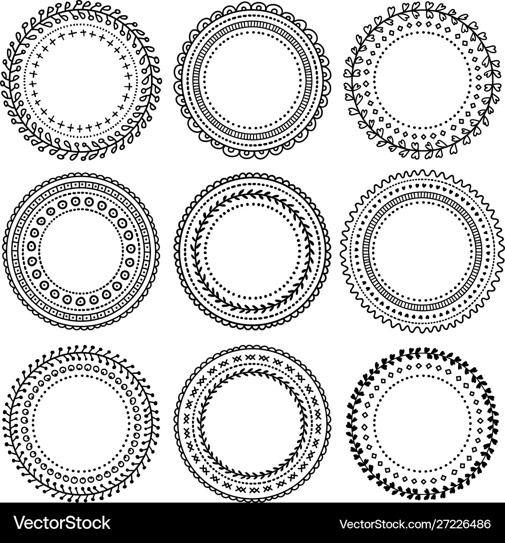 Set black doodle frames vignettes Royalty Free Vector Image
