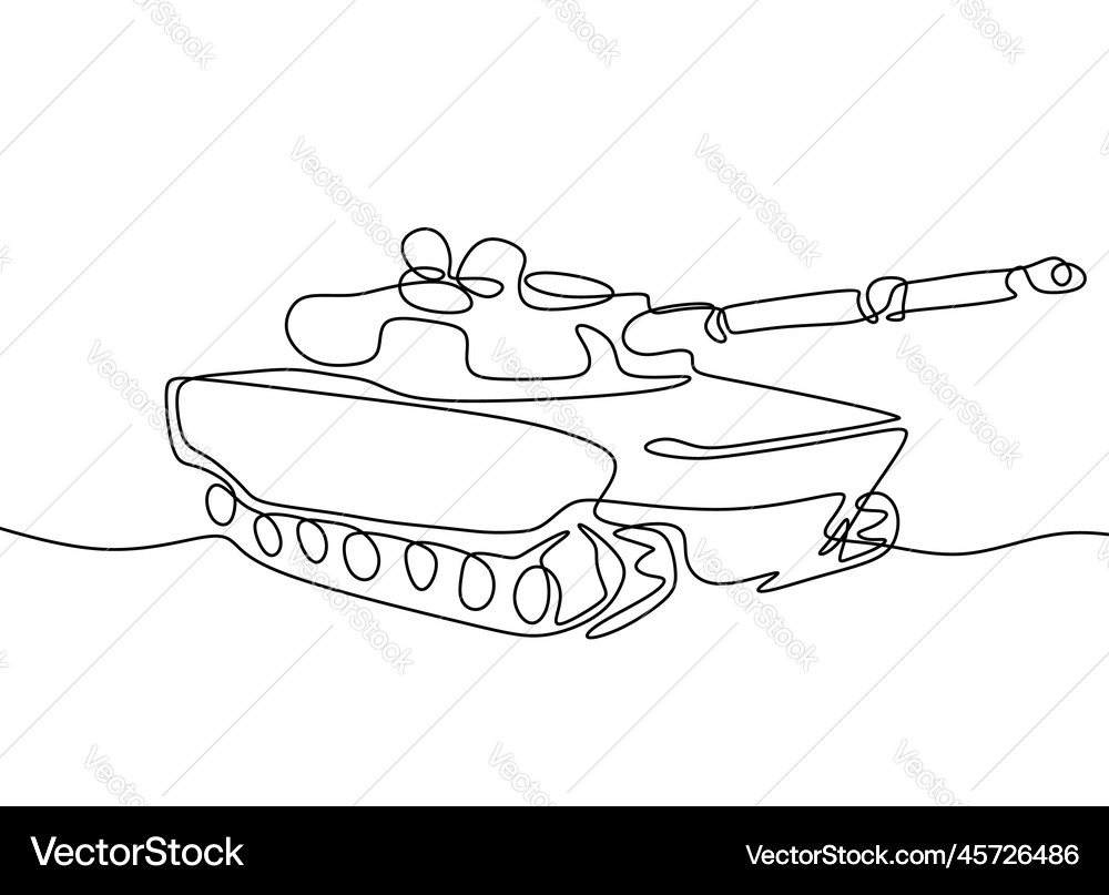 Tank continuous one line drawing battle machine Vector Image