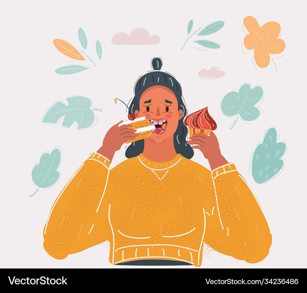 Young woman eating cake Royalty Free Vector Image