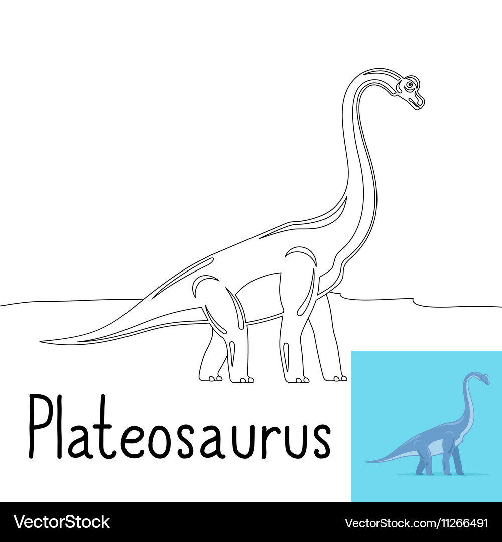 Coloring page for kids with plateosaurus Vector Image