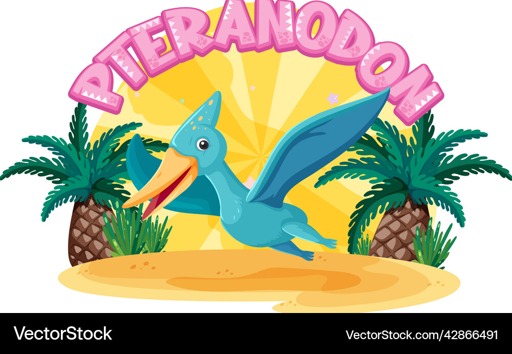 Little cute pteranodon dinosaur cartoon character Vector Image