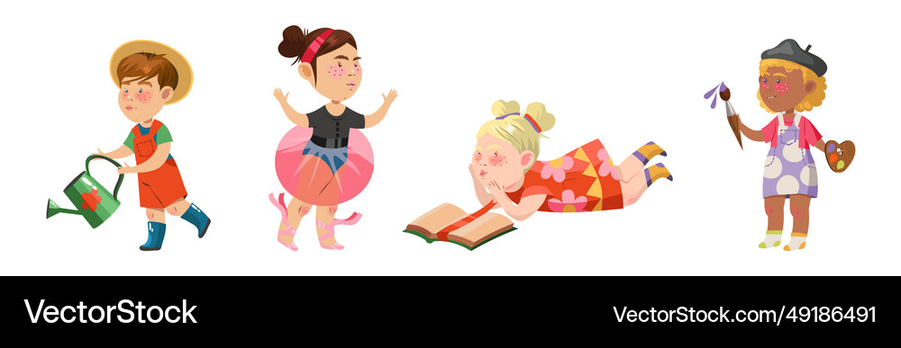Little kids engaged in different recreation Vector Image