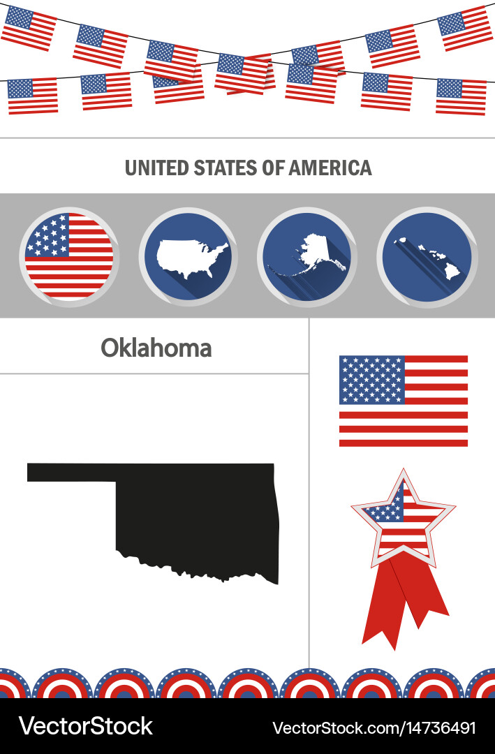 Map of oklahoma set flat design icons Royalty Free Vector