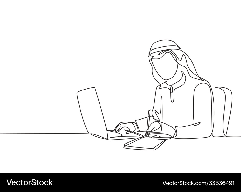 One single line drawing young happy male Vector Image