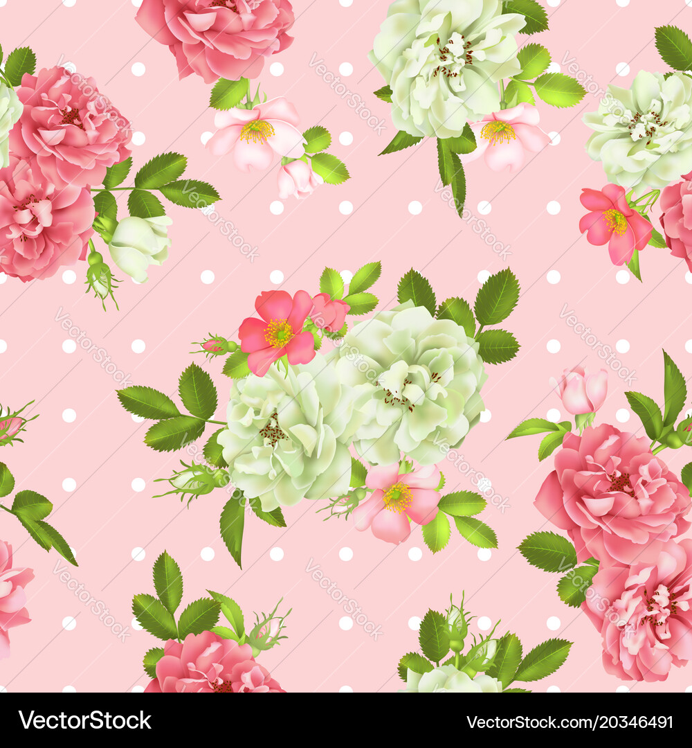 Realistic pink rose 3d seamless roses Royalty Free Vector