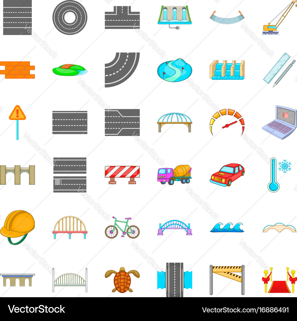 Road icons set cartoon style Royalty Free Vector Image