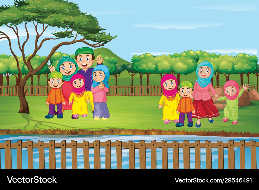 Scene with many people in park Royalty Free Vector Image