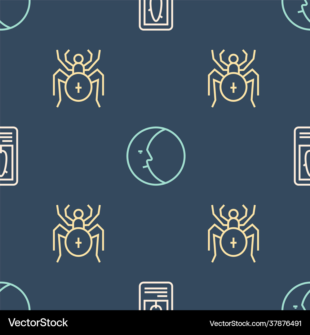 Set line tarot cards spider and moon on seamless Vector Image