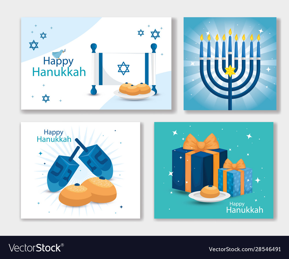Set poster happy hanukkah with decoration Vector Image