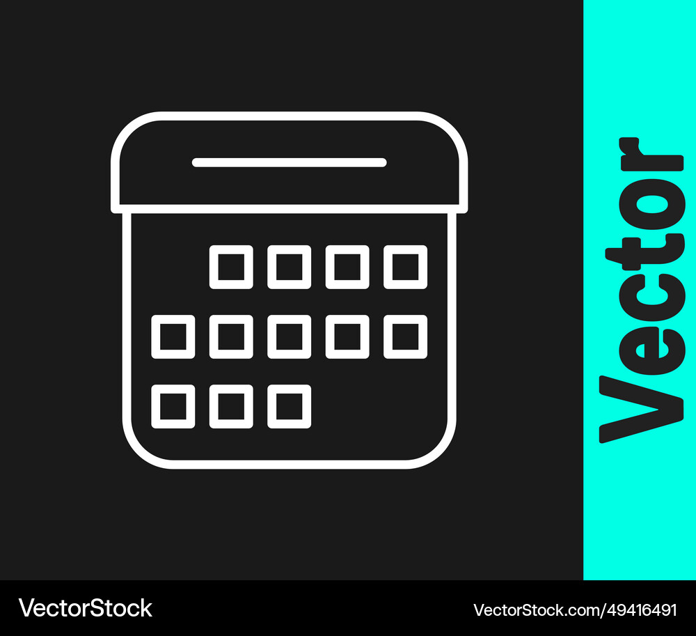 White line calendar icon isolated on black Vector Image