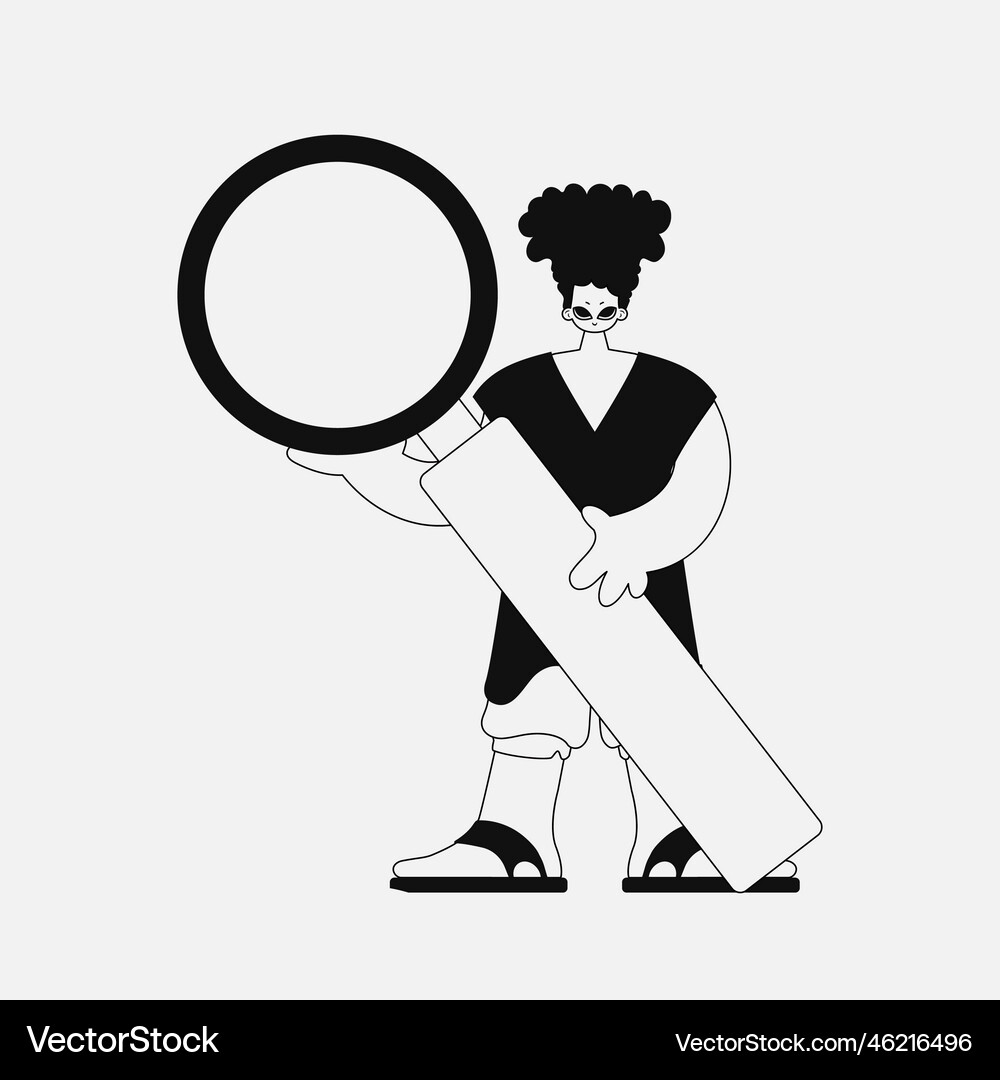 A stunning man is holding magnifying glass Vector Image