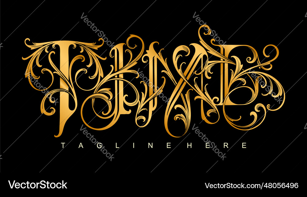 Golden elegance ornate engraved time lettering Vector Image