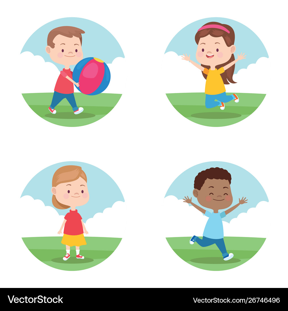 Kids playing in park round icons Royalty Free Vector Image