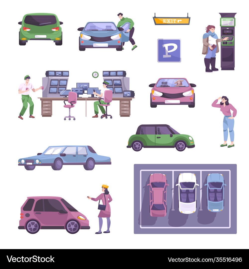 Parking flat icons collection Royalty Free Vector Image